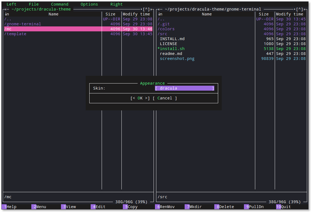 Midnight Commander - Dracula Theme